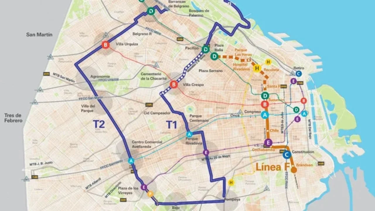 El mapa con las estaciones y el recorrido de la nueva línea de subtes ...