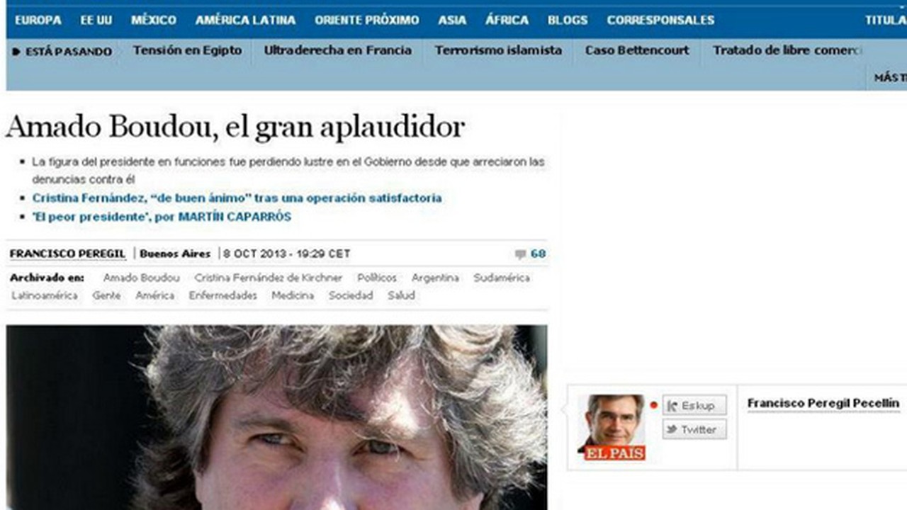 El Paí­s de España definió a Amado Boudou como "el gran aplaudidor"