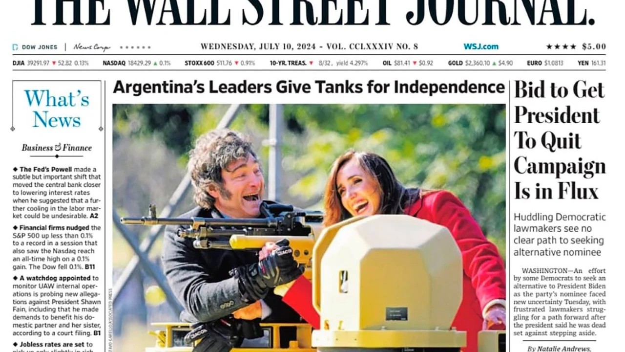 Foto de Javier Milei en un tanque, tapa del Wall Street Journal: qué ...